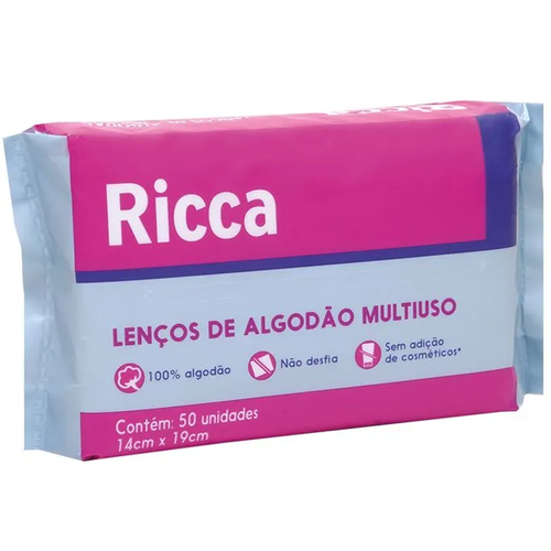 Ricca Lenços de Algodão Multiuso 50 unidades